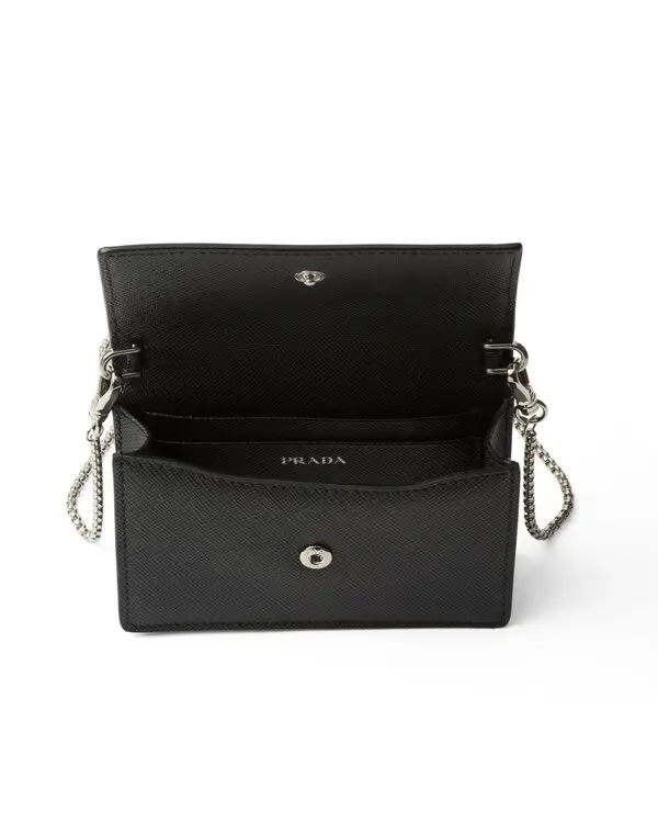 Prada Saffiano Leather Card Holder With Shoulder Strap