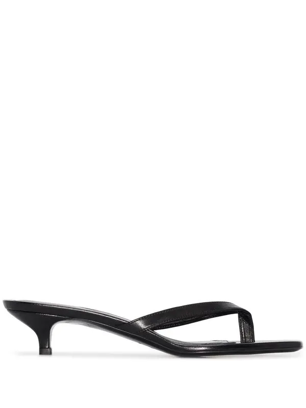 TOTEME Leather Heel Thong Sandals - Black