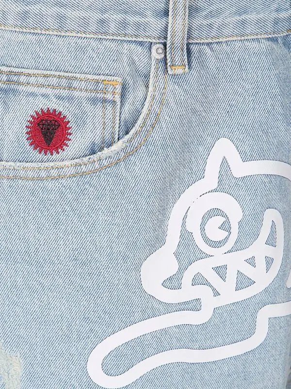 ICECREAM Running Dog Embroidered Denim Shorts