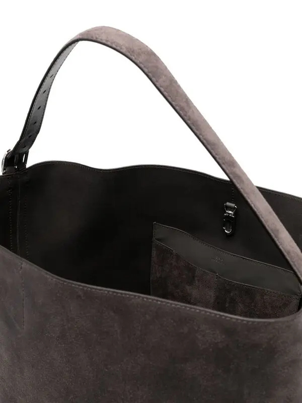 TOTEME Belted Suede Leather Tote - Grey