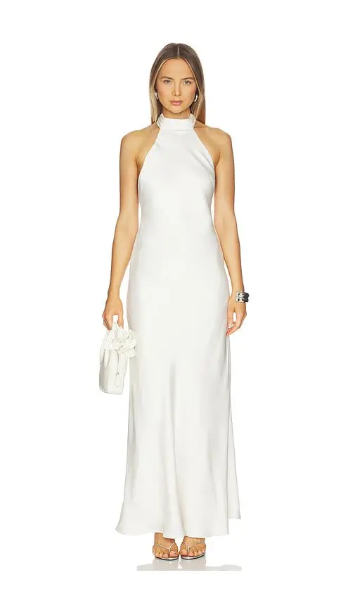 RUNAWAY THE LABEL Arabelle High Neck Maxi Dress In White - Pearl