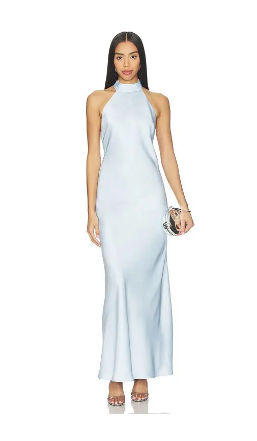 RUNAWAY THE LABEL Arabelle High Neck Maxi Dress In Baby Blue - Sky Blue