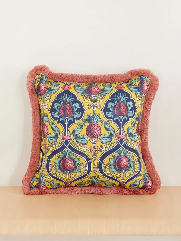 La DoubleJ Floral-printed Fringed-trimmed Cushion - Multi