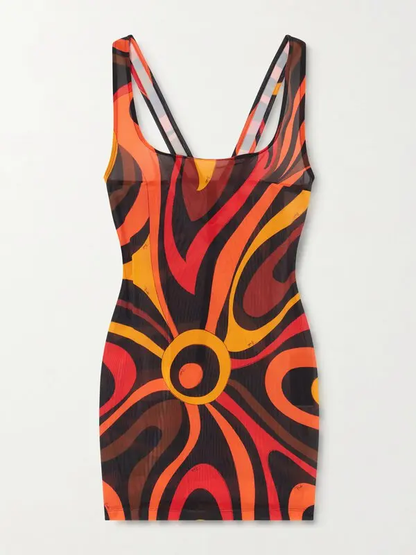 Emilio Pucci Printed Mesh Mini Dress - Orange