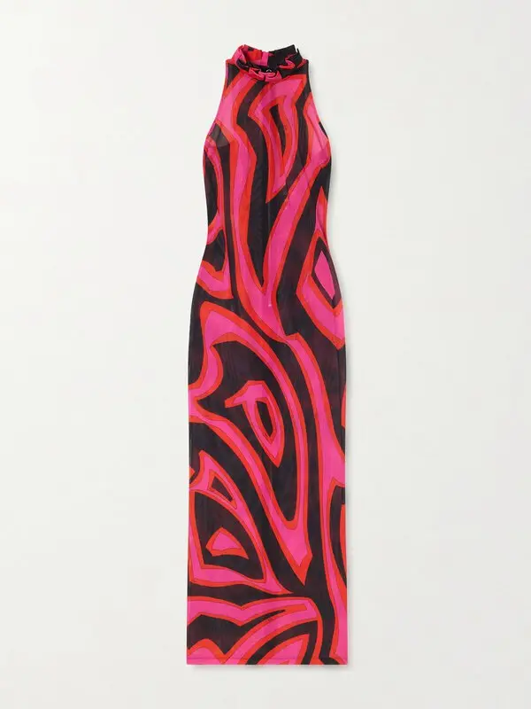 Emilio Pucci Printed Mesh Maxi Dress - Pink
