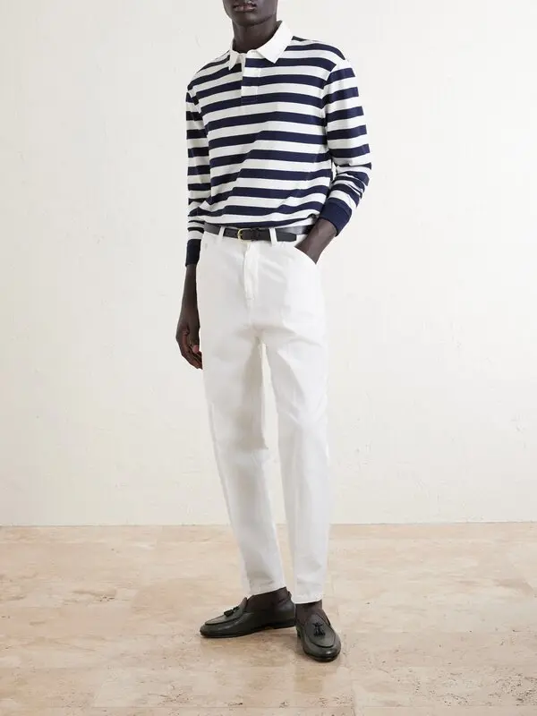 Dunhill Striped Cotton And Cashmere Polo Shirt - Blue