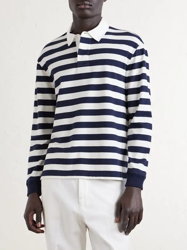 Dunhill Striped Cotton And Cashmere Polo Shirt - Blue