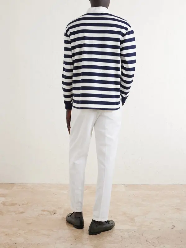 Dunhill Striped Cotton And Cashmere Polo Shirt - Blue