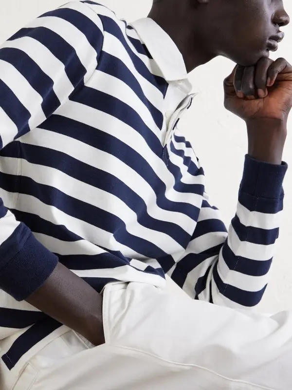 Dunhill Striped Cotton And Cashmere Polo Shirt - Blue