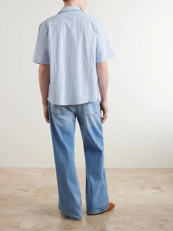 CORRIDOR Convertible-collar Striped Cotton And Linen-blend Shirt - Blue