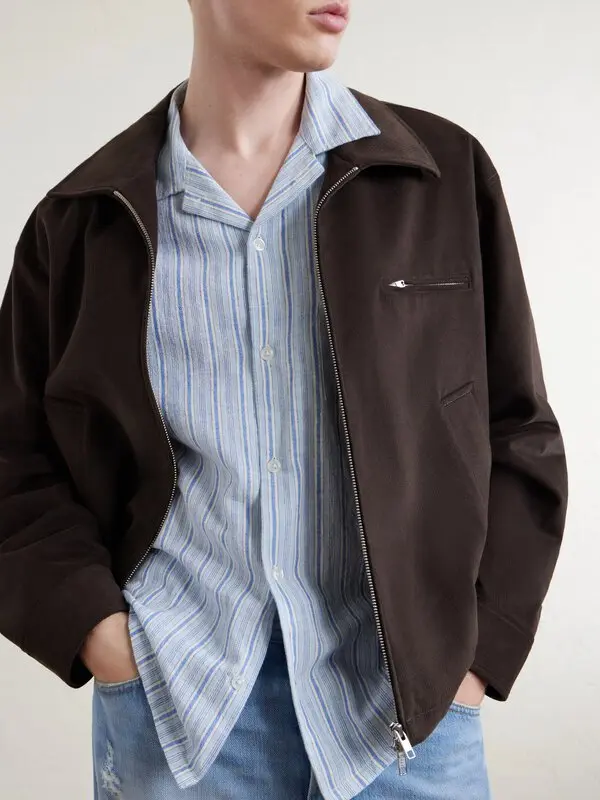 CORRIDOR Convertible-collar Striped Cotton And Linen-blend Shirt - Blue