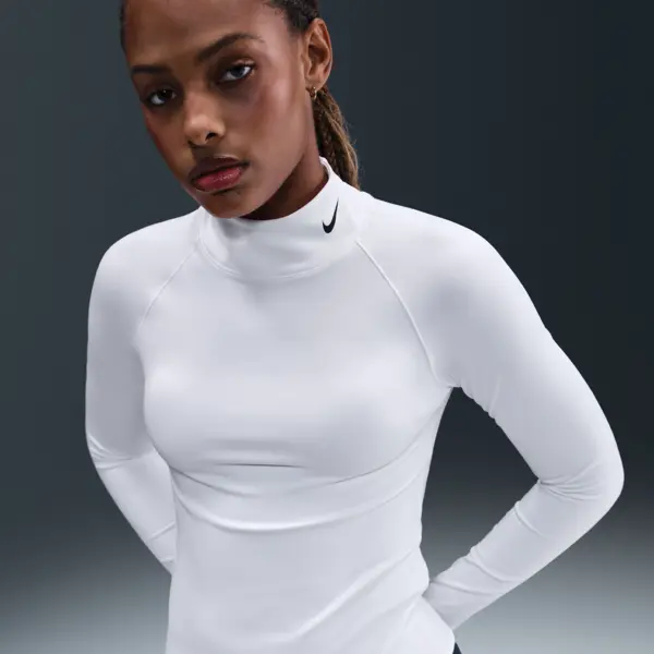 Nike Pro Dri-fit Long-sleeve Mock-neck Top - White