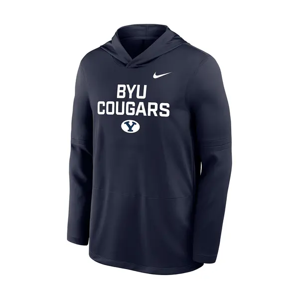 Nike Brigham Young University Cougars Sideline Dri-fit Long-sleeve Hooded T-shirt - Blue