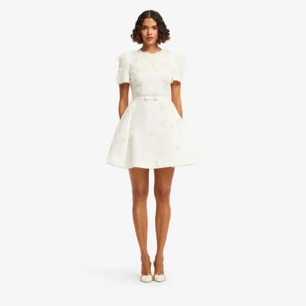 LEO LIN Elyse Petal Short Sleeve Mini Dress - Snow