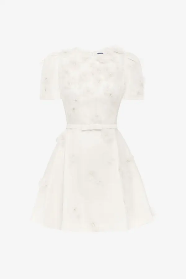 LEO LIN Elyse Petal Short Sleeve Mini Dress - Snow