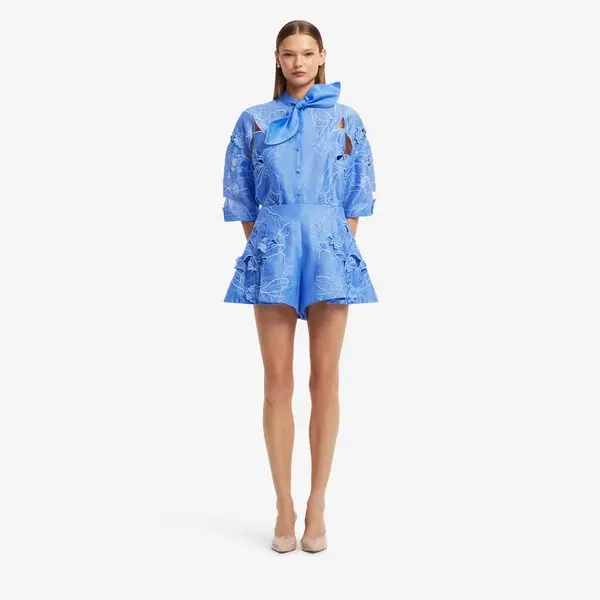 LEO LIN Brooklyn Appliqué Bow Puff Sleeve Top