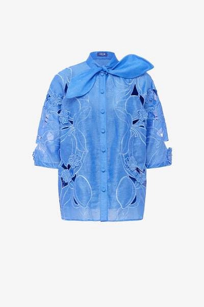 LEO LIN Brooklyn Appliqué Bow Puff Sleeve Top