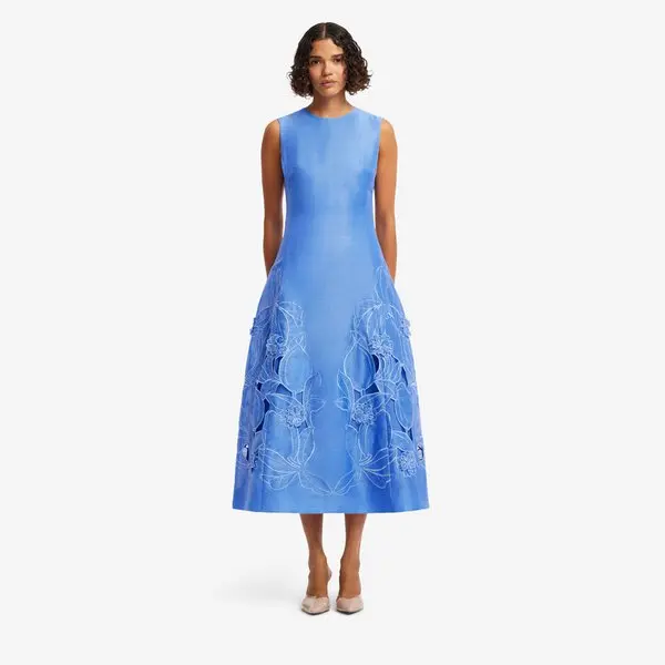 LEO LIN Cleo Appliqué Sleeveless Midi Dress - Azure