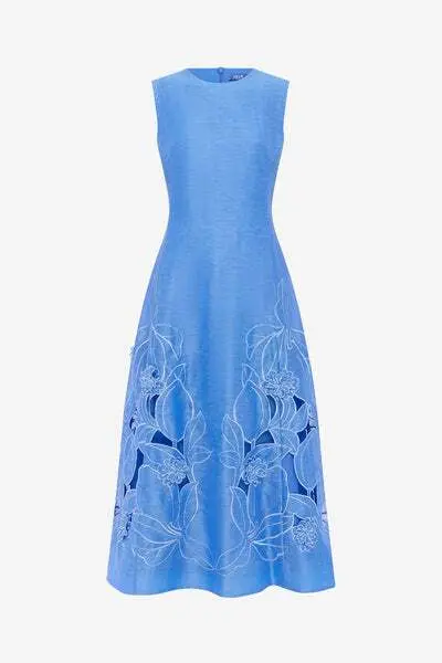LEO LIN Cleo Appliqué Sleeveless Midi Dress - Azure