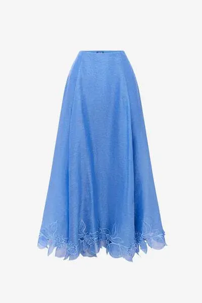 LEO LIN Leila Appliqué Midi Skirt - Azure