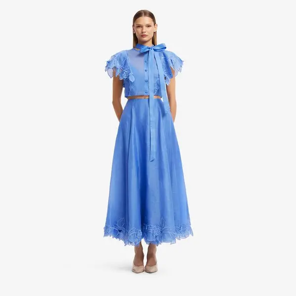 LEO LIN Leila Appliqué Midi Skirt - Azure