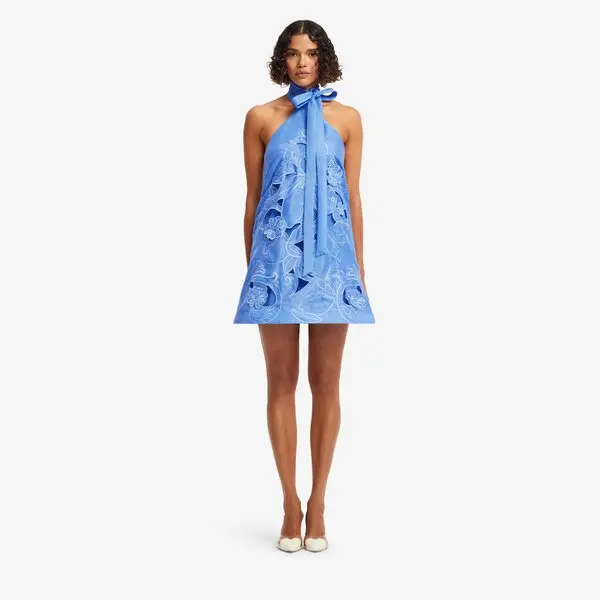 LEO LIN Lola Appliqué Halterneck Mini Dress
