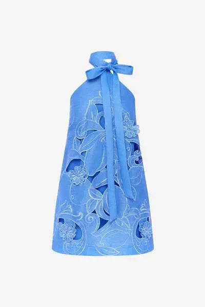 LEO LIN Lola Appliqué Halterneck Mini Dress
