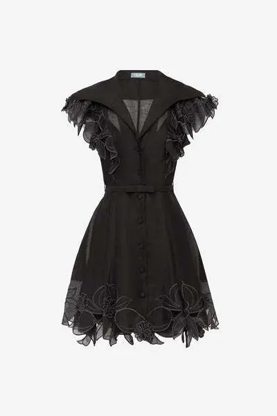 LEO LIN Isla Appliqué Mini Dress - Ebony