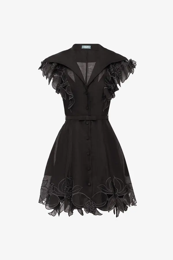 LEO LIN Isla Appliqué Mini Dress - Ebony