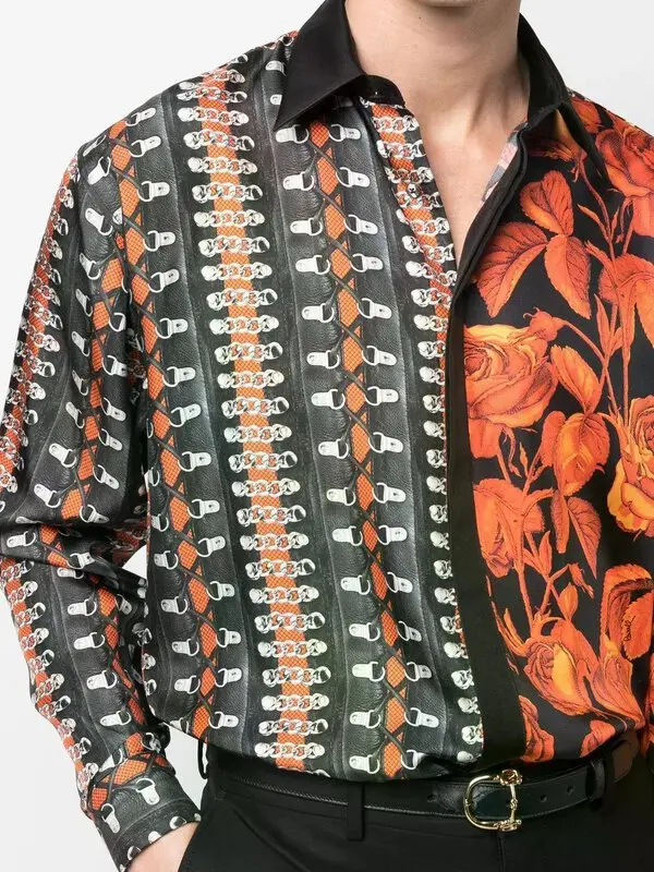 Roberto Cavalli Patchwork Rose-print Silk Shirt