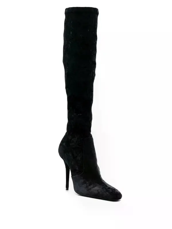 Saint Laurent Ella Velvet 110mm Thigh-high Boots - Black
