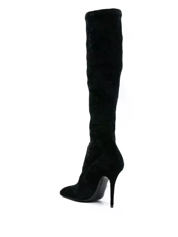 Saint Laurent Ella Velvet 110mm Thigh-high Boots - Black
