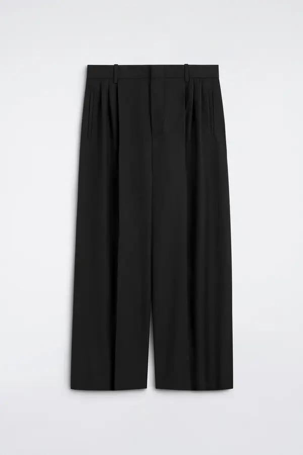 Cos Pleated Relaxed-fit Wide-leg Pants - Black