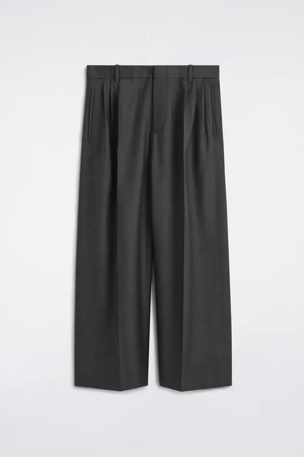 Cos Pleated Relaxed-fit Wide-leg Wool Pants - Gray