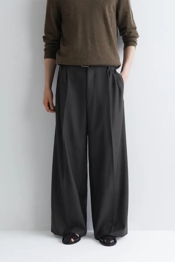 Cos Pleated Relaxed-fit Wool Pants - Gray