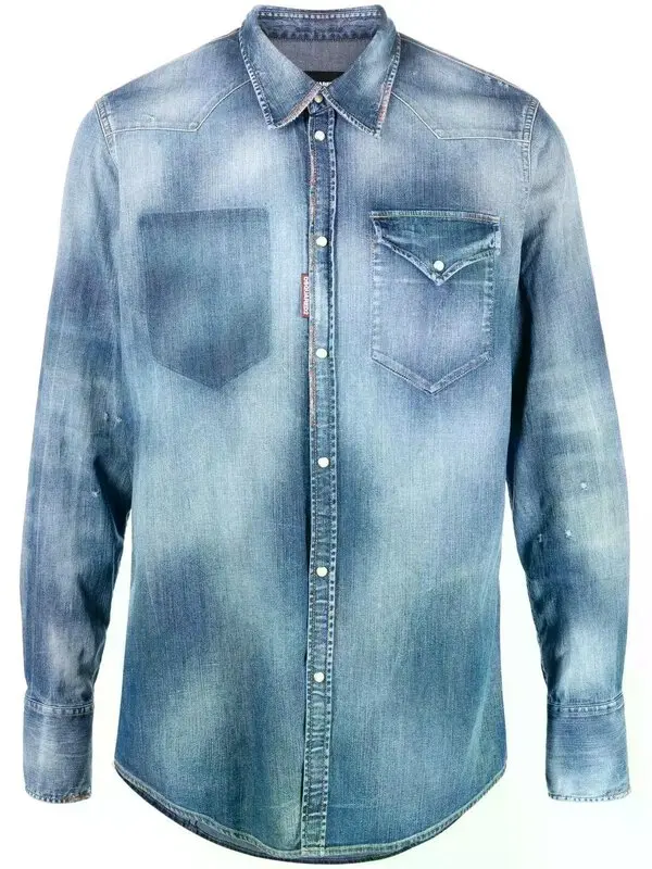 Dsquared2 Acid Wash Denim Shirt - Blue