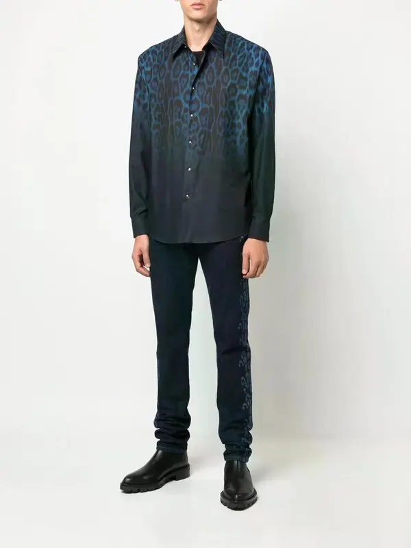 Roberto Cavalli Jaguar Degrade Print Cotton Shirt