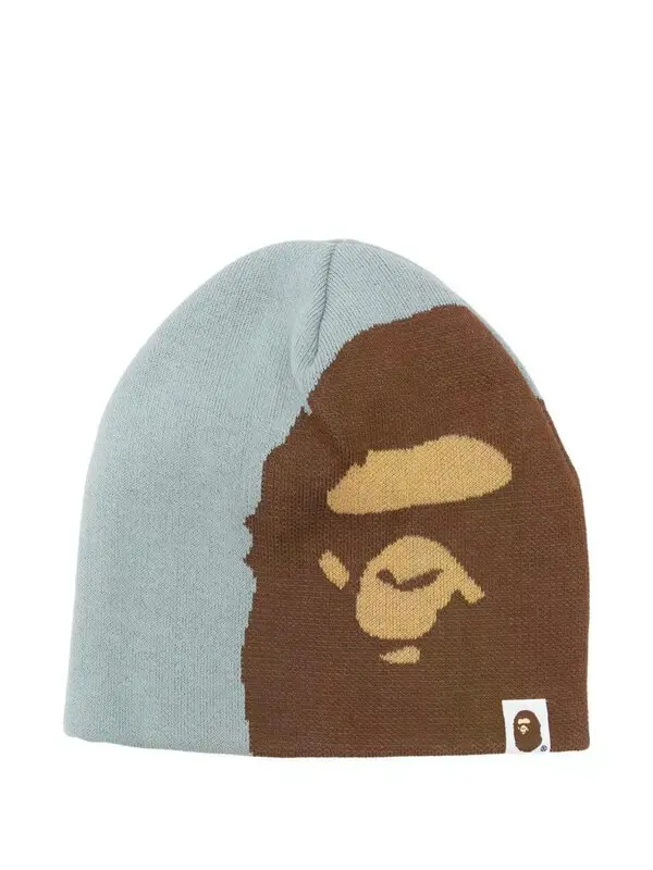 A BATHING APE Ape Head Intarsia-knit Beanie Hat - Grey