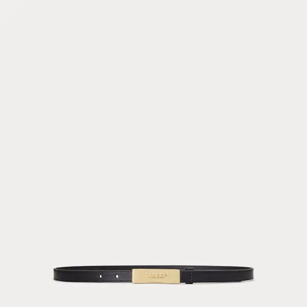 Ralph Lauren Logo Leather Skinny Belt - Black