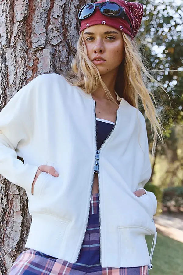 Free People Victory Lap Zip-up Heavyweight Sweatshirt - White