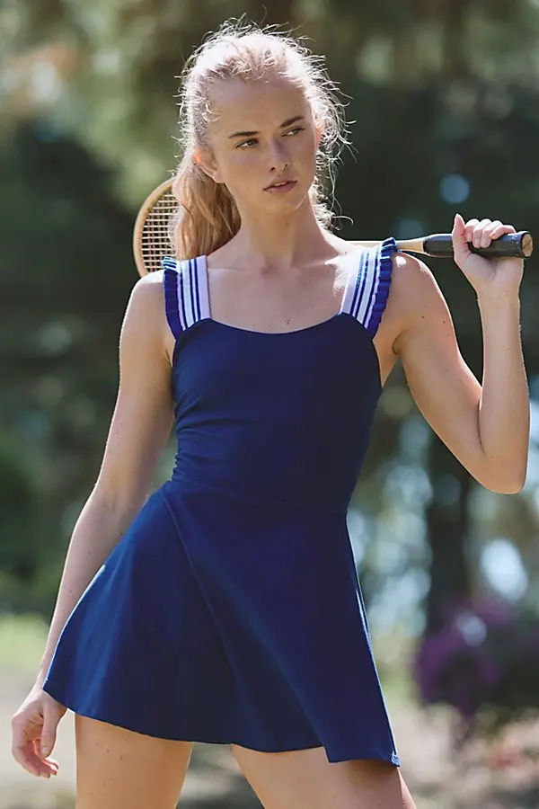 Free People Performance Tennis Dress With Twisted Straps And Built-in Shorts - Midnight Navy