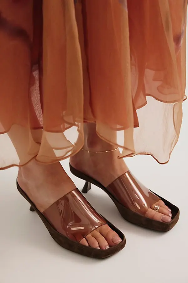 Jeffrey Campbell Vinyl And Suede Kitten Heel Mules - Espresso Combo