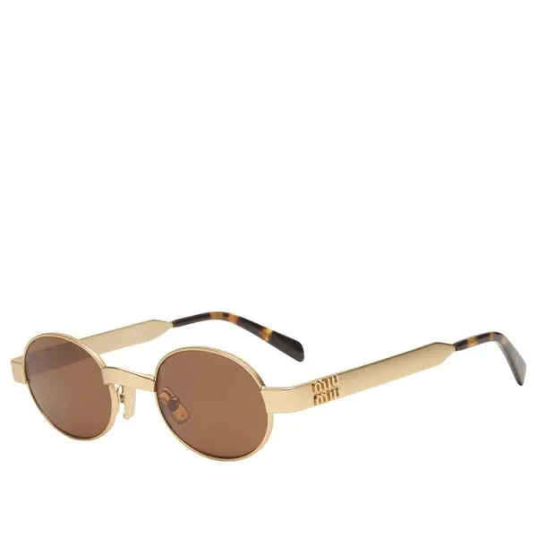 Miu Miu B51s Round Frame Sunglasses - Old Gold/dark Bronze
