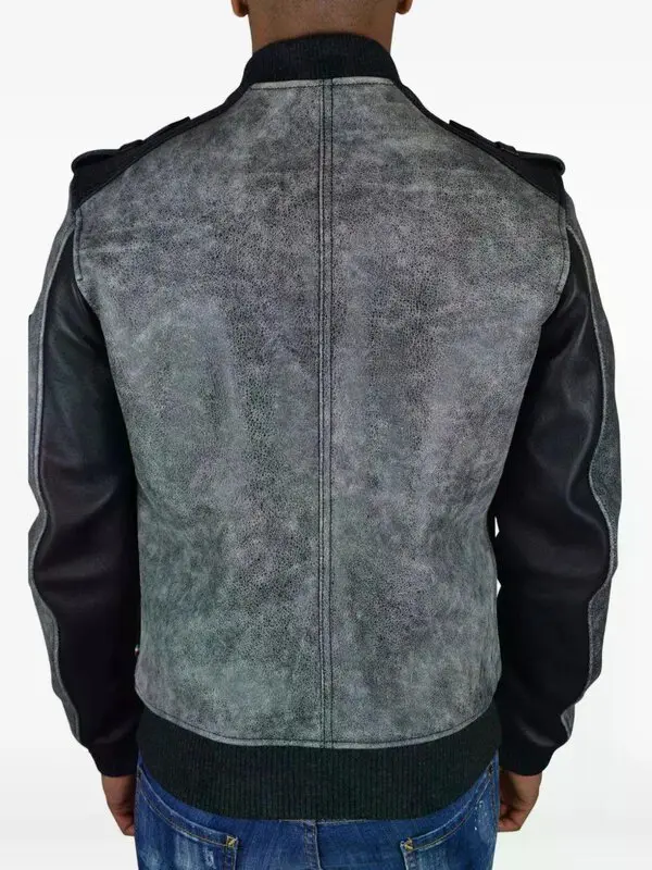 Philipp Plein Leather Jacket With Logo Button Detail