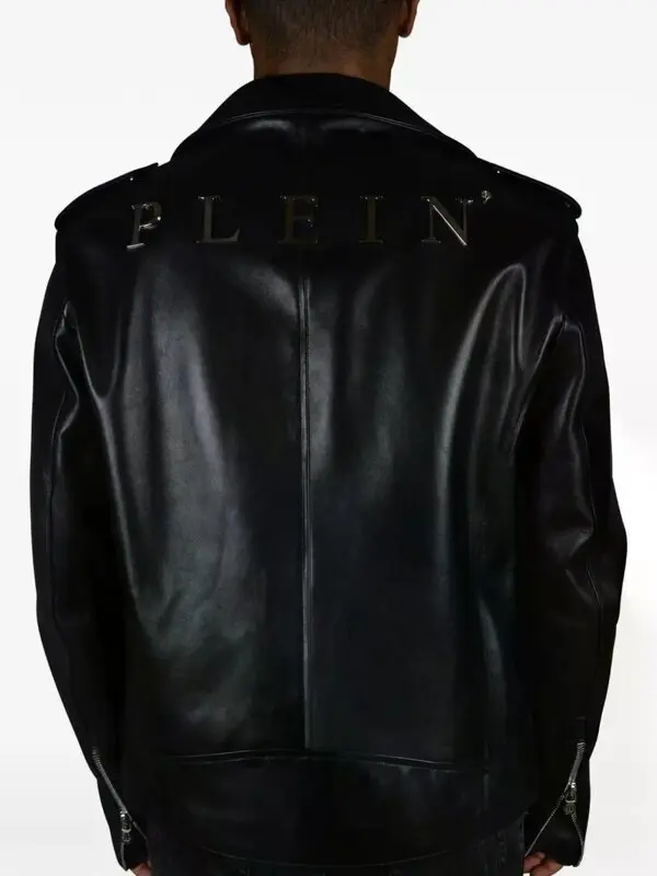 Philipp Plein Asymmetric Zip Leather Biker Jacket