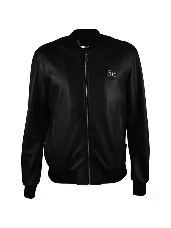 Philipp Plein Hexagonal Logo Leather Bomber Jacket