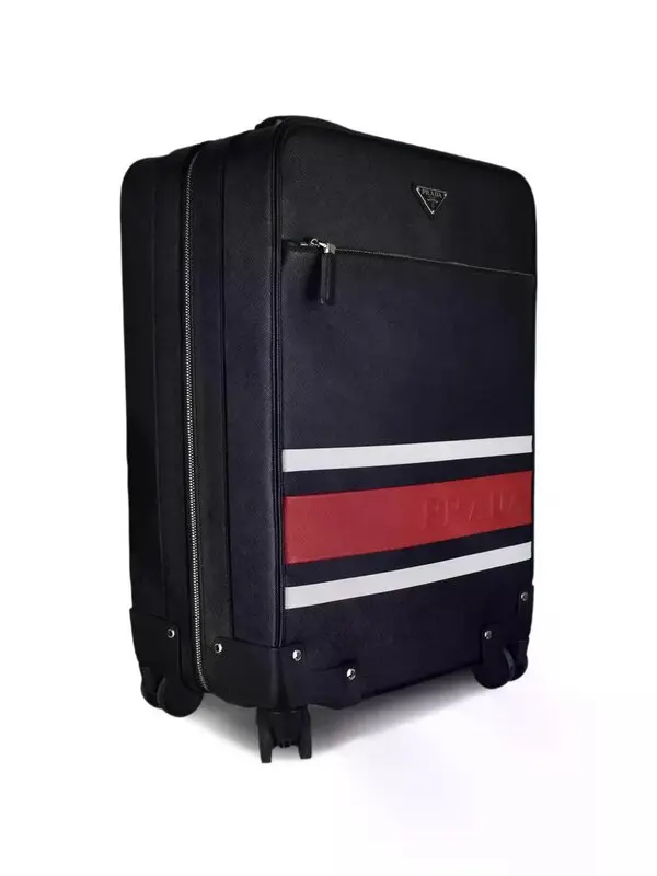 Prada Striped Logo Leather Suitcase - Black