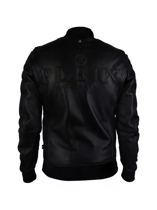 Philipp Plein Logo Button Leather Bomber Jacket
