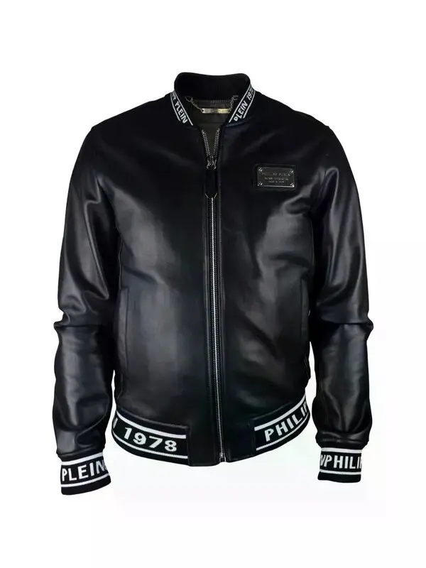 Philipp Plein Logo Leather Bomber Jacket