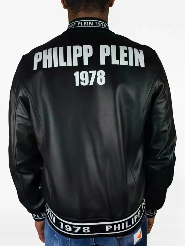 Philipp Plein Logo Leather Bomber Jacket